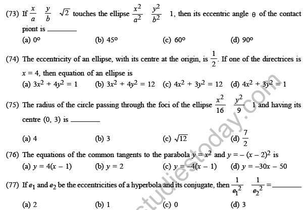 JEE Mathematics Circle and Conic Section MCQs Set A with Answers